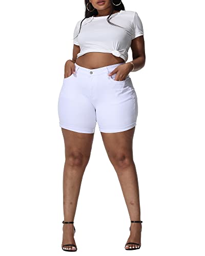 Gboomo Womens Plus Size White Jean Shorts Casual Denim Shorts High Waisted Fold Hem Short Jeans with Pockets 20W