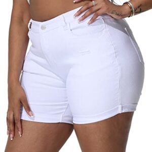 Gboomo Womens Plus Size White Jean Shorts Casual Denim Shorts High Waisted Fold Hem Short Jeans with Pockets 20W