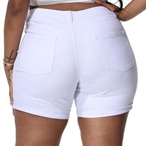 Gboomo Womens Plus Size White Jean Shorts Casual Denim Shorts High Waisted Fold Hem Short Jeans with Pockets 20W