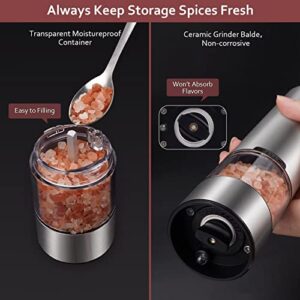 Upgraded Electric Salt and Pepper Grinder Set, Fast Chargeable Automatic Salt Pepper Grinder Mill Shaker Refillable With Light, Mill Tray, Adjustable Coarseness Stainless Steel Grinder Kitchen Gadgets