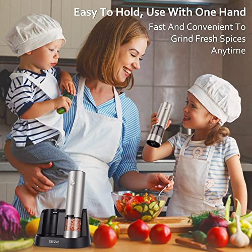 Upgraded Electric Salt and Pepper Grinder Set, Fast Chargeable Automatic Salt Pepper Grinder Mill Shaker Refillable With Light, Mill Tray, Adjustable Coarseness Stainless Steel Grinder Kitchen Gadgets