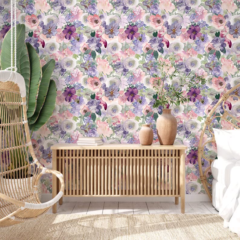 Luvdecor Floral Peel and Stick Wallpaper Removable Wallpaper Peel and Stick Boho Wallpaper for Bedroom Bathroom Renter Wallpaper Floral Contact Paper for Kitchen Cabinet Accent Wall 17.7 * 118in