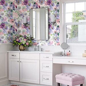 Luvdecor Floral Peel and Stick Wallpaper Removable Wallpaper Peel and Stick Boho Wallpaper for Bedroom Bathroom Renter Wallpaper Floral Contact Paper for Kitchen Cabinet Accent Wall 17.7 * 118in