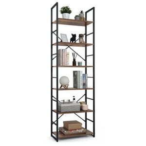 caphaus 6 tier bookshelf, 24 inch width free standing shelf, bookcase shelf storage organizer, industrial book shelves for home office, living room, kitchen, rustic oak vintage shelves & metal frame