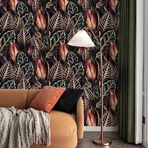 Luvdecor Peel and Stick Wallpaper Boho Bold Luxury Leaf Wallpaper Removable Wallpaper Boho Peel and Stick Floral Wallpaper for Bedroom Bathroom Stick On Wallpaper for Accent Wall Decor 17.7 * 118in