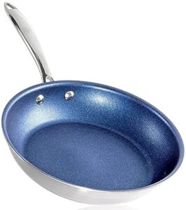 granitestone 10 inch non stick frying pan nonstick stainless steel pan with diamond coating for long lasting nonstick frying pan skillet for cooking, induction/oven/dishwasher safe, non toxic - blue