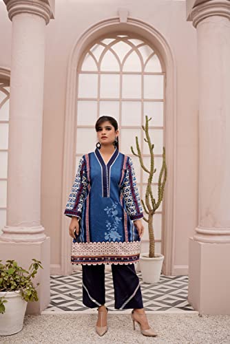 IshDeena Indian Kurta Set for Women Ready to Wear - Pakistani Dresses, Salwar Kameez, Palazzo Kurti Set, Shalwar Kameez Set (3X-Large/Blue)