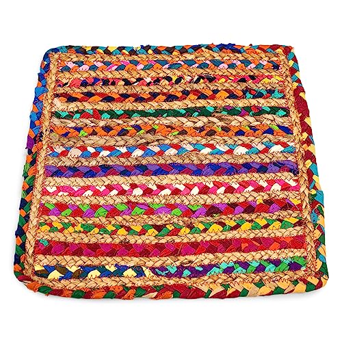 India Handicrafts 15588 Colorful Rectangular Braided 14 inch Jute Table Top Dinner Placemat