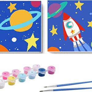 WUSARPLY 2 Pcs DIY Paint by Numbers for Kids - Premium Moon Star Painting Canvas with Wooden Framed Easy Number Painting Set for Girls Boys Beginner Colorful Sun Rocket Pattern 7.8"x7.8"