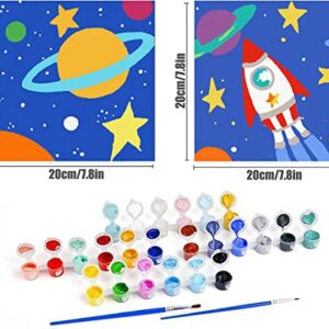 WUSARPLY 2 Pcs DIY Paint by Numbers for Kids - Premium Moon Star Painting Canvas with Wooden Framed Easy Number Painting Set for Girls Boys Beginner Colorful Sun Rocket Pattern 7.8"x7.8"