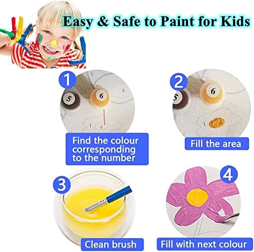 WUSARPLY 2 Pcs DIY Paint by Numbers for Kids - Premium Moon Star Painting Canvas with Wooden Framed Easy Number Painting Set for Girls Boys Beginner Colorful Sun Rocket Pattern 7.8"x7.8"