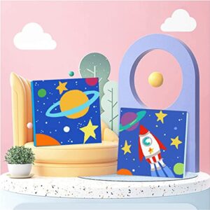 WUSARPLY 2 Pcs DIY Paint by Numbers for Kids - Premium Moon Star Painting Canvas with Wooden Framed Easy Number Painting Set for Girls Boys Beginner Colorful Sun Rocket Pattern 7.8"x7.8"