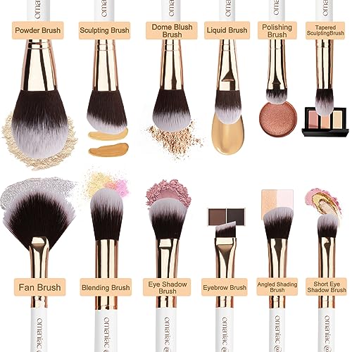 OMANIAC® Professional Makeup Brushes Set (12Pcs), Comfortable To Hold And Easy To Use. Full Face Travel Make up Brushes Set with Case, Perfect Birthday Gifts for Women.