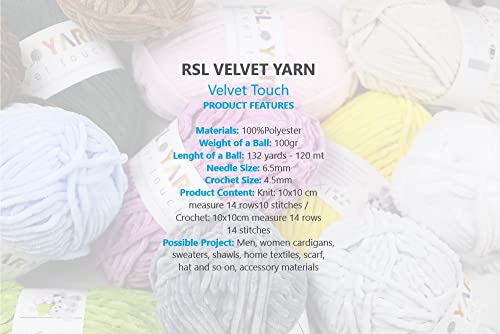 RSL YARN Velvet Yarn 2 SKEINS 100g(132yds) Yarn for CROCHEITING Crochet Yarn 120m Crochet Yarn Baby Yarn Blanket Yarn Chenille Yarn Thick Yarn Knitting Yarn Soft Yarn AMIGURUMI Yarn Plush Yarn (103)