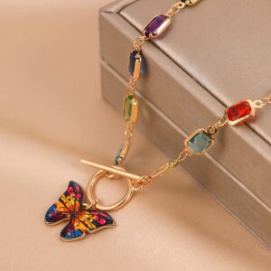 ZMJK Butterfly Choker Necklace Crystal Pendant Butterfly Jewerly OT Buckle Chain Necklace for Women Girls (Colours)