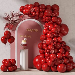 rubfac 87pcs ruby red party balloons different sizes 18 12 10 5 inches for garland arch, premium red latex balloons for birthday party wedding baby shower christmas decorations