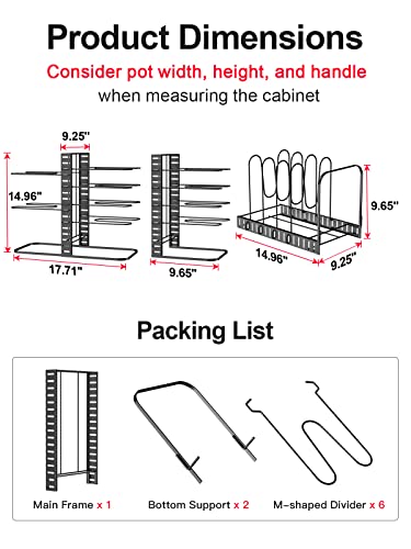 MUDEELA Pots and Pans Organizer : Rack for Cabinet, 8-Tier Kitchen Cabinet Organizers and Storage, Adjustable Pot Racks, Pot Organizer Rack for under Cabinet with 3 DIY Methods