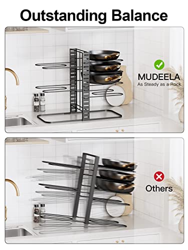 MUDEELA Pots and Pans Organizer : Rack for Cabinet, 8-Tier Kitchen Cabinet Organizers and Storage, Adjustable Pot Racks, Pot Organizer Rack for under Cabinet with 3 DIY Methods