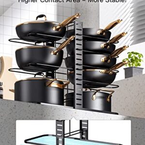 MUDEELA Pots and Pans Organizer : Rack for Cabinet, 8-Tier Kitchen Cabinet Organizers and Storage, Adjustable Pot Racks, Pot Organizer Rack for under Cabinet with 3 DIY Methods