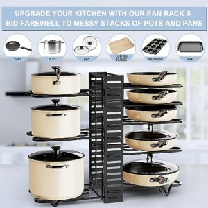 PMYEK Updated Pot and Pan Organizer Cabinet Rack, Adjustable Kitchen Cabinet Organizer, Space-Saving Pot Lid Organizer for Cookware, Cutting Board Rack