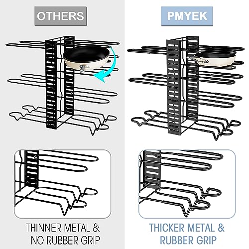 PMYEK Updated Pot and Pan Organizer Cabinet Rack, Adjustable Kitchen Cabinet Organizer, Space-Saving Pot Lid Organizer for Cookware, Cutting Board Rack