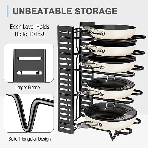 PMYEK Updated Pot and Pan Organizer Cabinet Rack, Adjustable Kitchen Cabinet Organizer, Space-Saving Pot Lid Organizer for Cookware, Cutting Board Rack