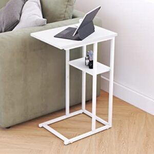 Yusong C Shaped End Table, Small Side Tables Slide Under Sofa Couch Bed, Small TV Tray Bedside Table for Small Spaces, Living Room, Bedroom, White