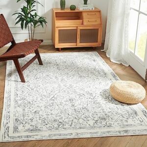 jinchan area rug 6x9 persian rug living room rug washable boho soft rug indoor floral print carpet distressed thin rug bedroom dining room kitchen grey on cream