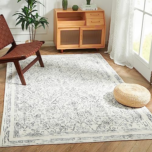 jinchan Area Rug 6x9 Persian Rug Living Room Rug Washable Boho Soft Rug Indoor Floral Print Carpet Distressed Thin Rug Bedroom Dining Room Kitchen Grey On Cream