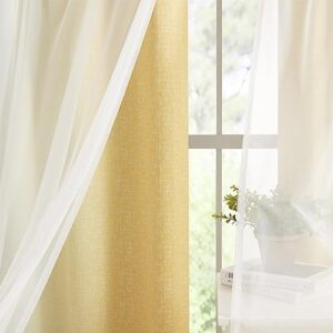 Geomoroccan Ombre Blackout with White Lace Sheer Elegant Layered Curtains,Mix and Match Grommet Thermal Insulated Curtain for Bedroom and Living Room 2 Panels (52"x84",Yellow and White)