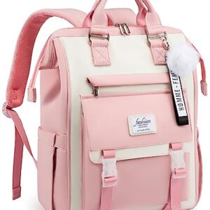 LOVEVOOK Laptop Backpack for Women,15.6 Inch College Backpack,Light Weight Travel Backpack Waterproof Casual Daypack Computer Backpack fits Travel Work Casual（15.6 inch,Pink&Beige）