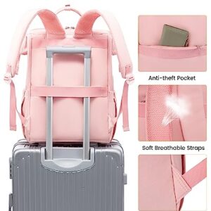 LOVEVOOK Laptop Backpack for Women,15.6 Inch College Backpack,Light Weight Travel Backpack Waterproof Casual Daypack Computer Backpack fits Travel Work Casual（15.6 inch,Pink&Beige）