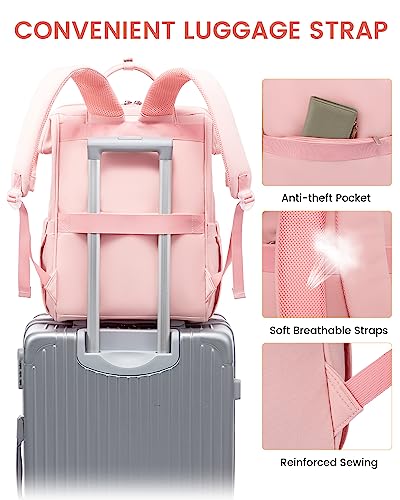 LOVEVOOK Laptop Backpack for Women,15.6 Inch College Backpack,Light Weight Travel Backpack Waterproof Casual Daypack Computer Backpack fits Travel Work Casual（15.6 inch,Pink&Beige）