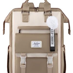 LOVEVOOK Laptop Backpack for Women,15.6 Inch College Backpack,Light Weight Travel Backpack Waterproof Casual Daypack Computer Backpack fits Travel Work Casual（Coffee&Beige）