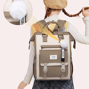 LOVEVOOK Laptop Backpack for Women,15.6 Inch College Backpack,Light Weight Travel Backpack Waterproof Casual Daypack Computer Backpack fits Travel Work Casual（Coffee&Beige）