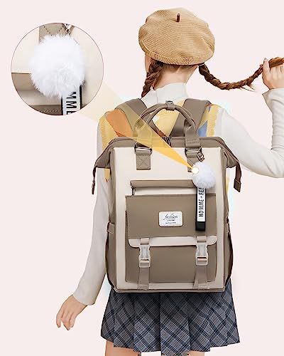 LOVEVOOK Laptop Backpack for Women,15.6 Inch College Backpack,Light Weight Travel Backpack Waterproof Casual Daypack Computer Backpack fits Travel Work Casual（Coffee&Beige）