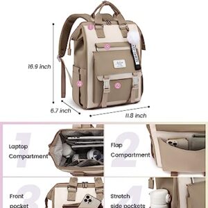 LOVEVOOK Laptop Backpack for Women,15.6 Inch College Backpack,Light Weight Travel Backpack Waterproof Casual Daypack Computer Backpack fits Travel Work Casual（Coffee&Beige）