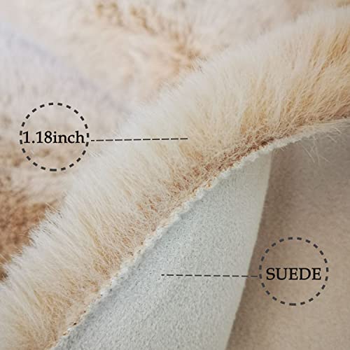 Ghouse Ultra Soft Faux Rabbit Fur Rug 2x3, Machine Washable Area Rugs for Bedroom Fluffy Rugs for Living Room, no-Shedding Carpet Sheepskin Rug Beige