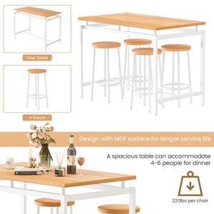 DKLGG Dining Table Set for 4 Bar Kitchen Table and Chairs for 4, Small Kitchen Table with 4 Stools, Wooden Dinner Table Set for 4, 5 Piece Dining Table Set Dining Room Table Set for Small Space