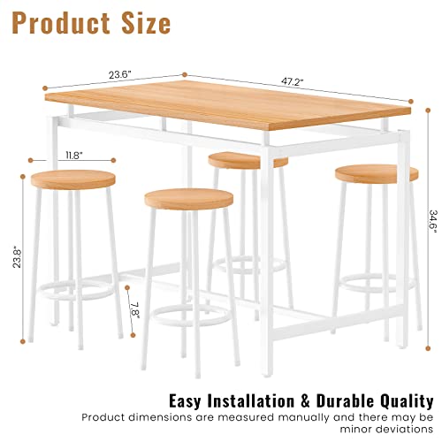 DKLGG Dining Table Set for 4 Bar Kitchen Table and Chairs for 4, Small Kitchen Table with 4 Stools, Wooden Dinner Table Set for 4, 5 Piece Dining Table Set Dining Room Table Set for Small Space