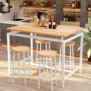 DKLGG Dining Table Set for 4 Bar Kitchen Table and Chairs for 4, Small Kitchen Table with 4 Stools, Wooden Dinner Table Set for 4, 5 Piece Dining Table Set Dining Room Table Set for Small Space