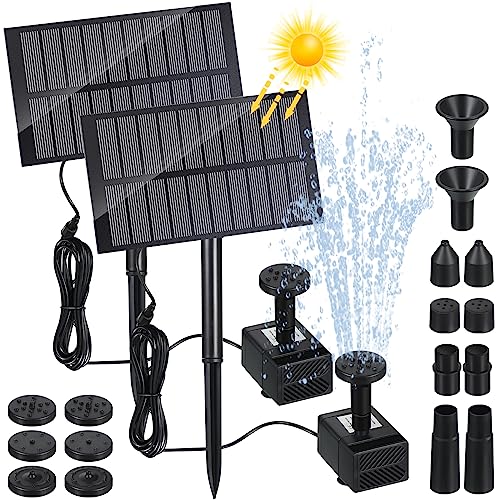 Retisee 2 Packs Solar Birdbath Fountain Pump Kit with 6 Nozzles 1.5W Solar Power Water Fountain for Bird Bath 160l/h Submersible Solar Floating Pump with Solar Panel for Bird Bath Pond Garden Fish