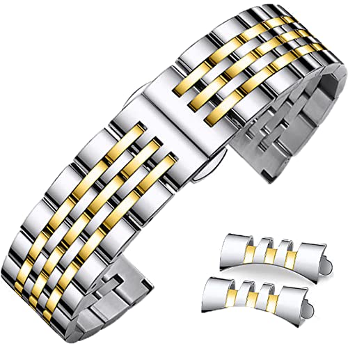 Niziruoup 22mm Stainless Steel Watch Band, Universal Metal Watch Bracelet Strap Replacement Band fit Men Women Watches and SmartWatches, Stainless Steel, Two-Tone Silver Gold