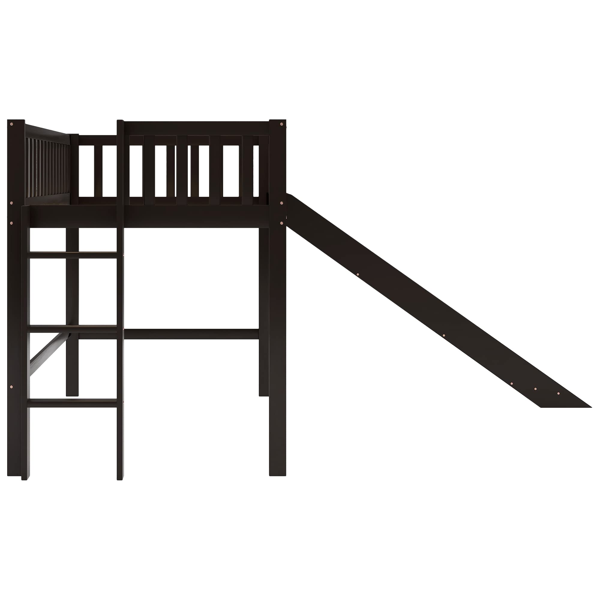 KELRIA Twin Size Loft Bed with Safety Guardrail and Slide, Wooden Construction, Double Bed w/Ladder, Space Saving, for Children's Room. Bedroom, Kids Teens Girl Boys, Easy to Assemble, Black