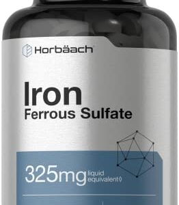 Iron Ferrous Sulfate | 325mg | 180 Count | Vegetarian, Non-GMO & Gluten Free Dietary Supplement | by Horbaach