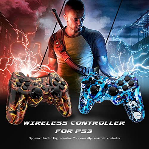 Kujian Controller for PS3 2 Pack Wireless Controller for Playstaion 3, Double Shock Remote for PS3, 6-Axis Motion Sensor, Bluetooth Gaming Controller with 2 USB Charging Cords