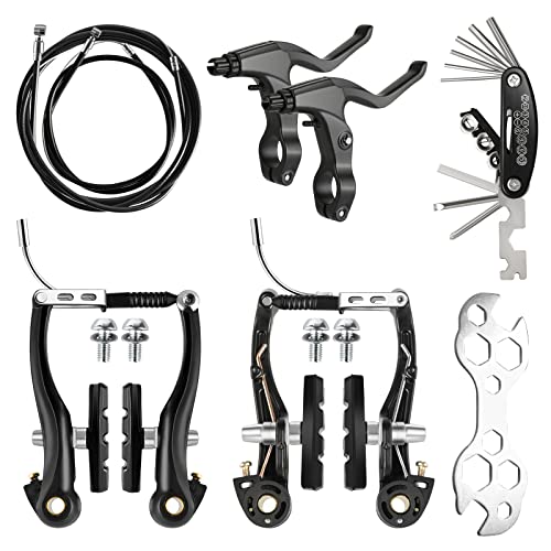 OAMCE Complete Bike Brakes Set - Universal Front and Rear Brakes with Cables and Levers, Including Multi-Tool Wrenches (Black)