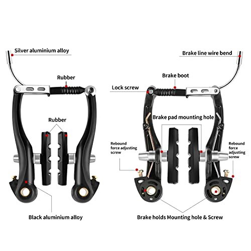 OAMCE Complete Bike Brakes Set - Universal Front and Rear Brakes with Cables and Levers, Including Multi-Tool Wrenches (Black)