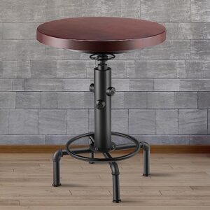 dragosum industrial bar table adjustable height round pub table, bistro table cocktail high table with wood top and metal base for dining bistro cafe home bar