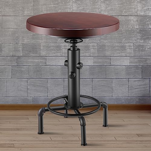 Dragosum Industrial Bar Table Adjustable Height Round Pub Table, Bistro Table Cocktail High Table with Wood Top and Metal Base for Dining Bistro Cafe Home Bar